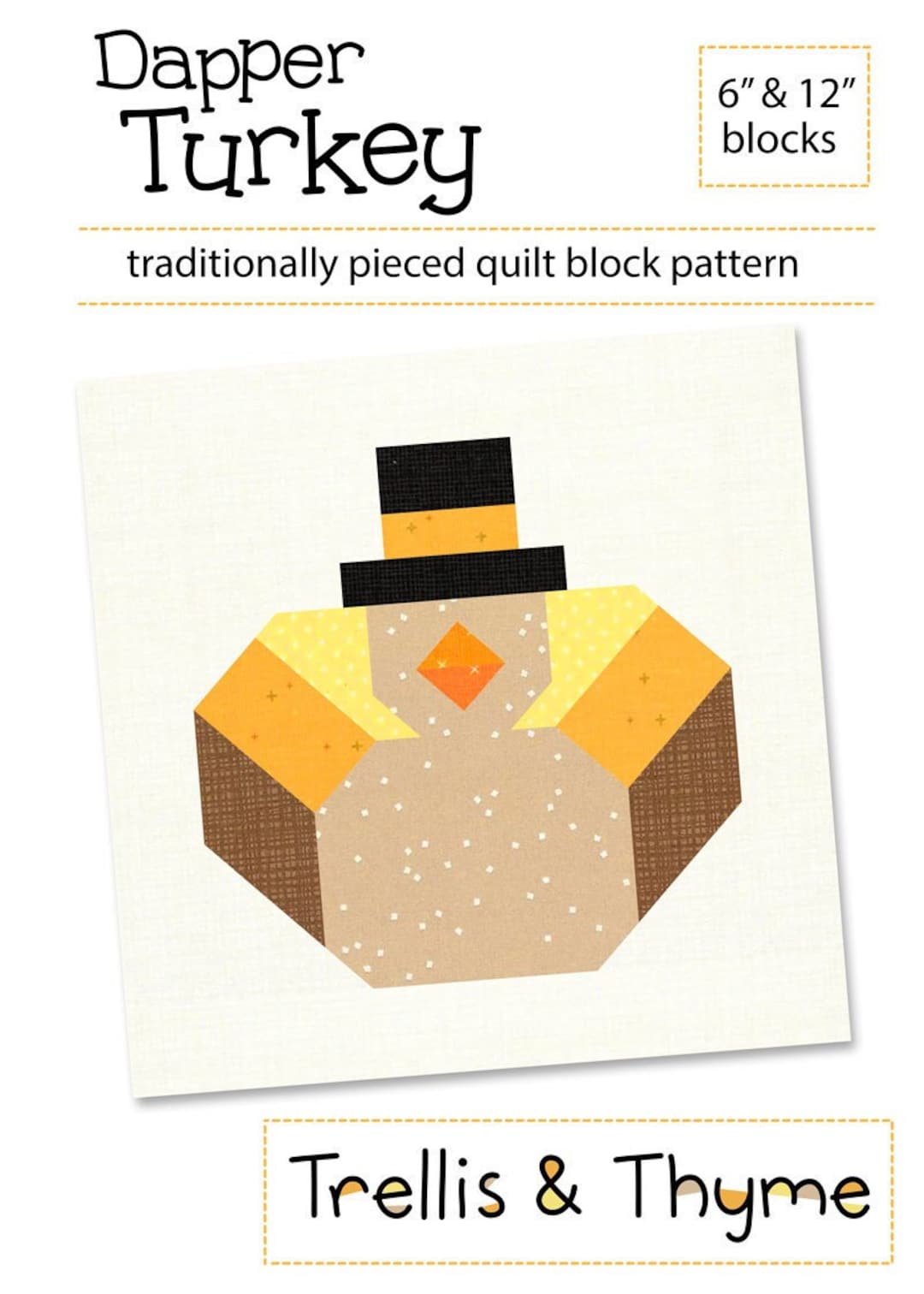 PDF Pattern - Dapper Turkey Quilt Block Pattern, Thanksgiving Quilt ...