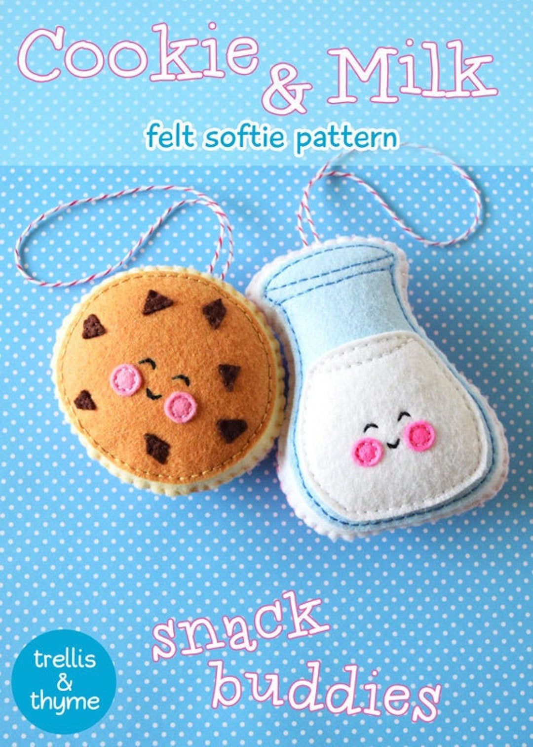 PDF Pattern - Cookie & Milk Felt Pattern, Kawaii Felt Ornament Pattern ...