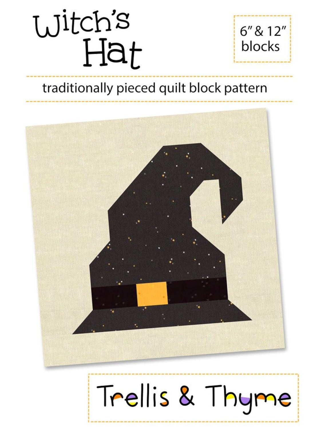 PDF Pattern - Witch's Hat Quilt Block Pattern, Halloween Quilt Block ...