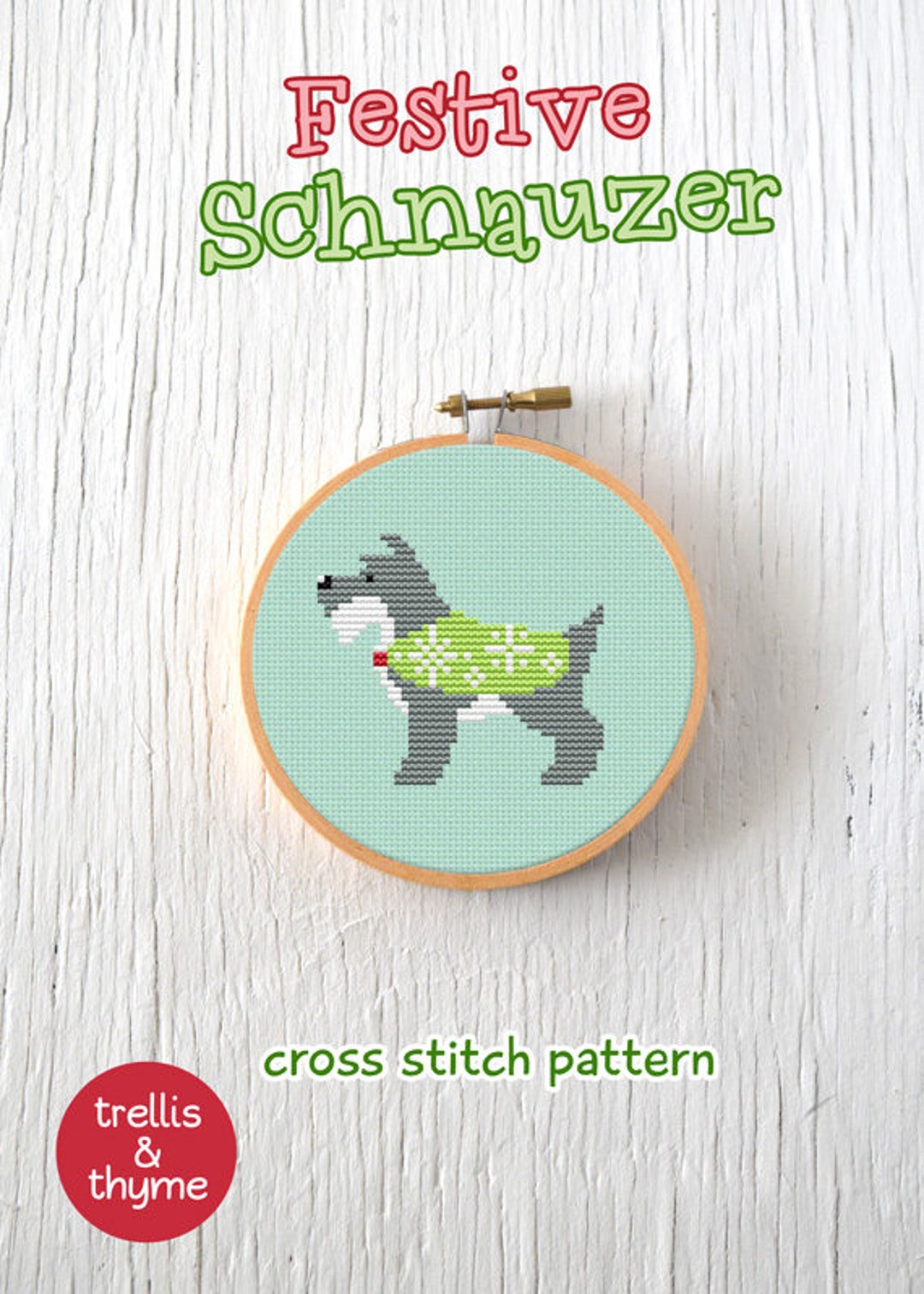 PDF Pattern - Festive Schnauzer Cross Stitch Pattern, Christmas ...