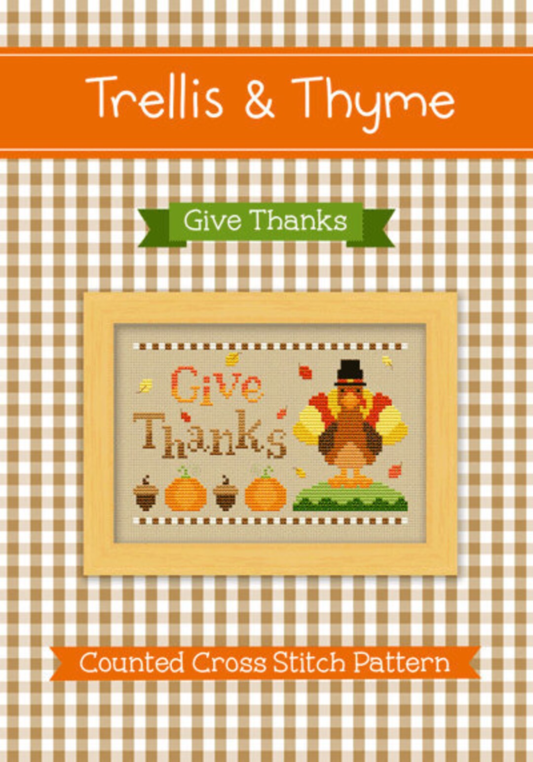 PDF Pattern - Give Thanks Cross Stitch Pattern, Kawaii Thanksgiving ...