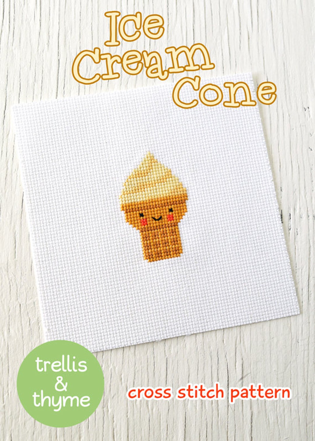 PDF Pattern - Ice Cream Cone Cross Stitch Pattern, Kawaii Ice Cream ...