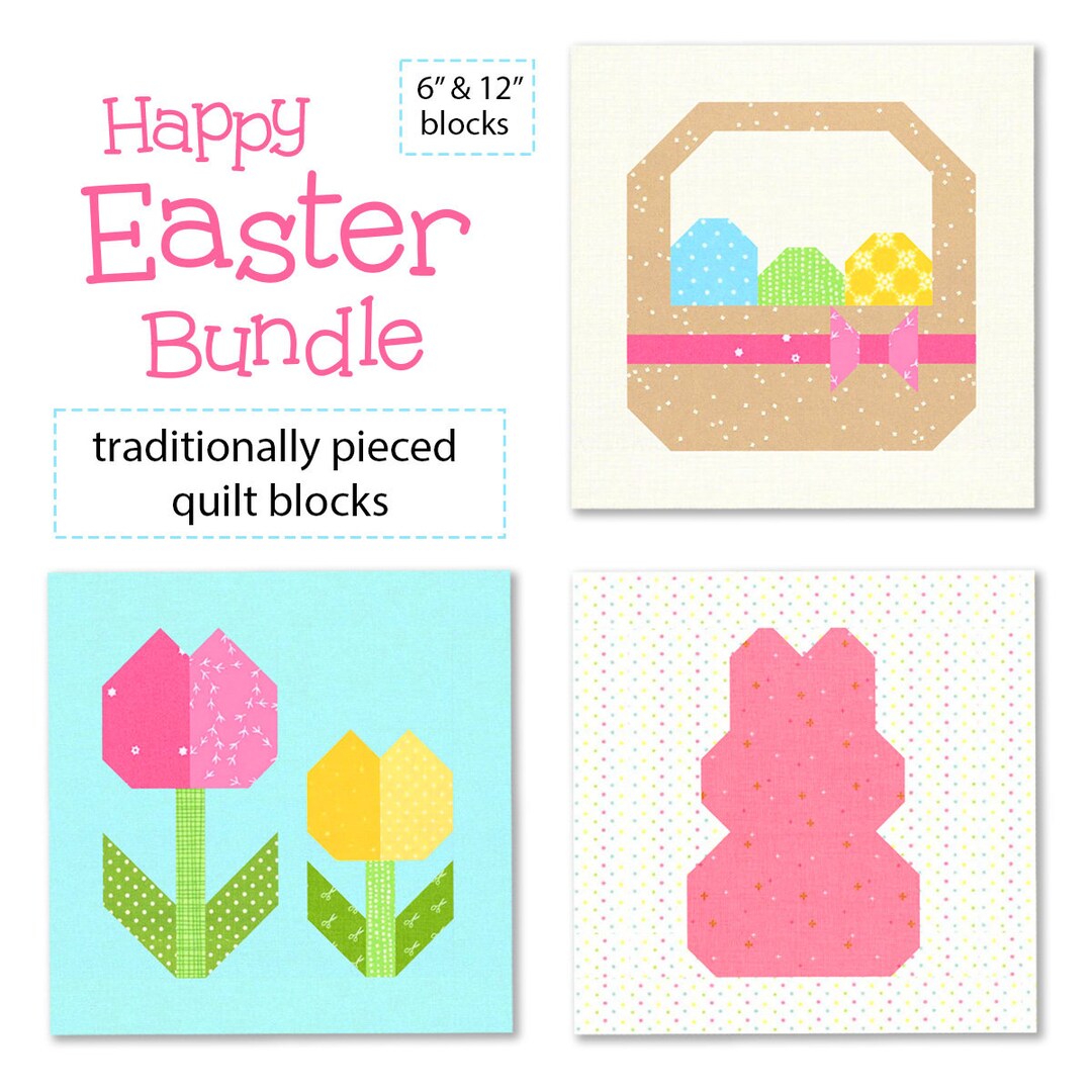 PDF Pattern - Happy Easter Pattern Bundle, Bunny Quilt Block Pattern, Easter Quilt Pattern ...