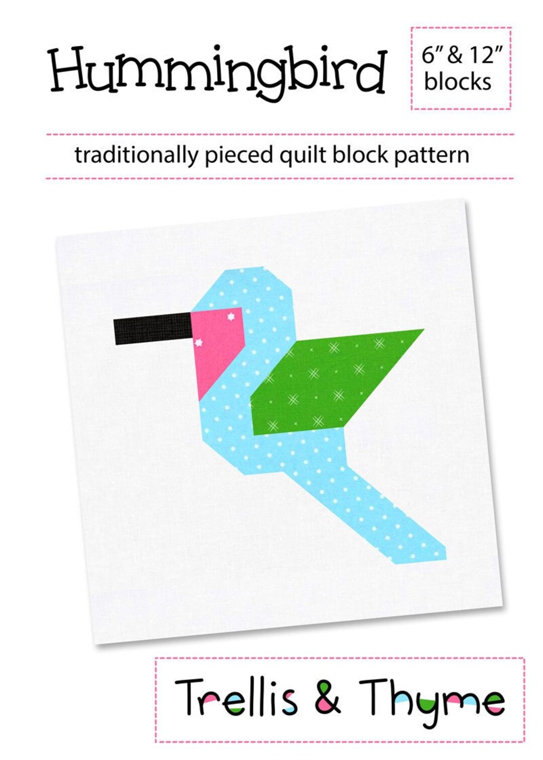 PDF Pattern - Hummingbird Quilt Block Pattern, Bird Quilt Block, Little ...