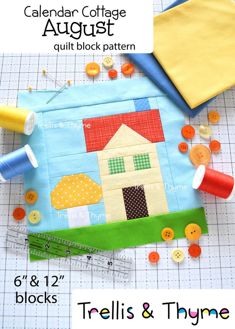 PDF Pattern August Calendar Cottage Quilt Block Pattern | Etsy
