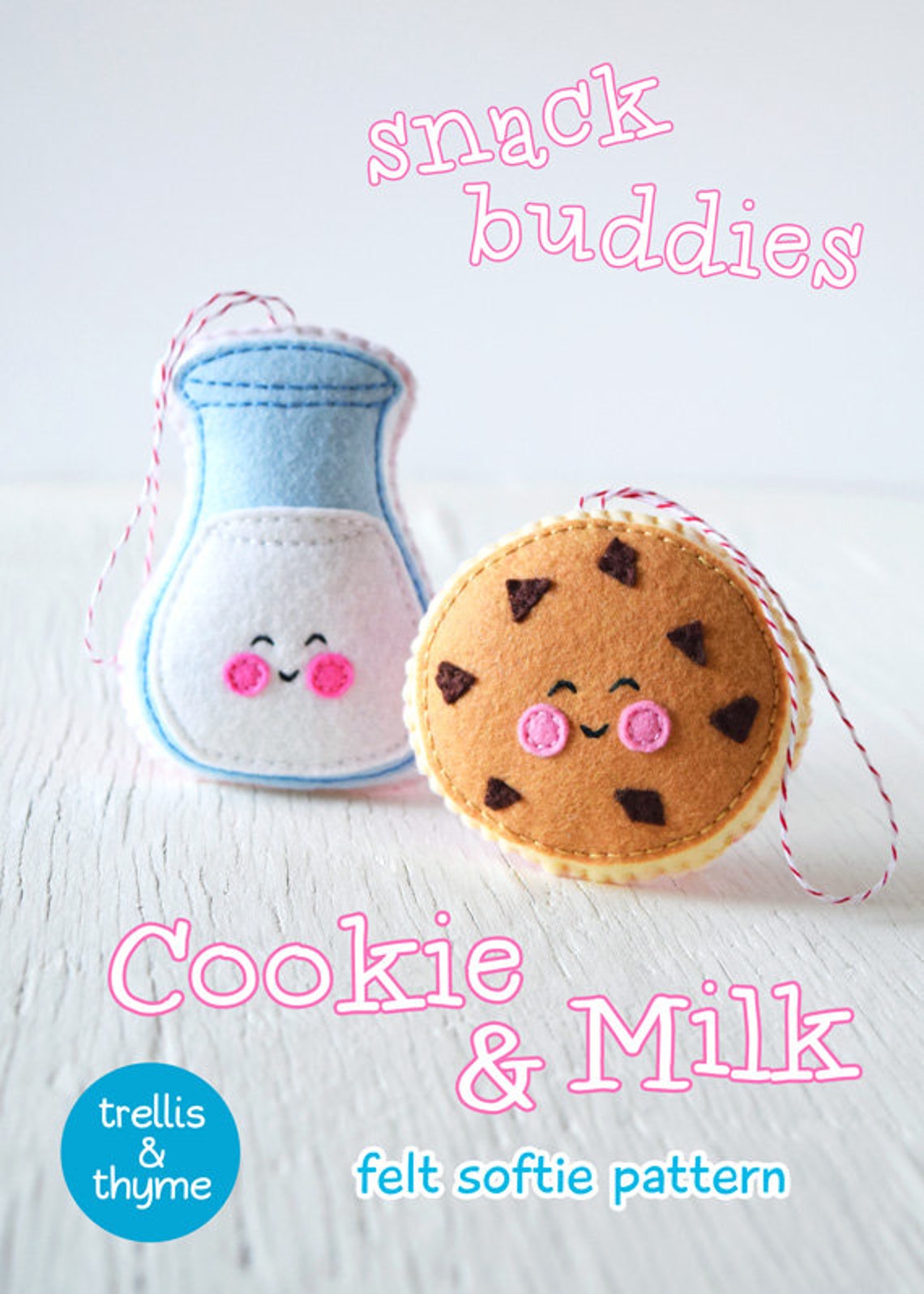 PDF Pattern - Cookie & Milk Felt Pattern, Kawaii Felt Ornament Pattern ...