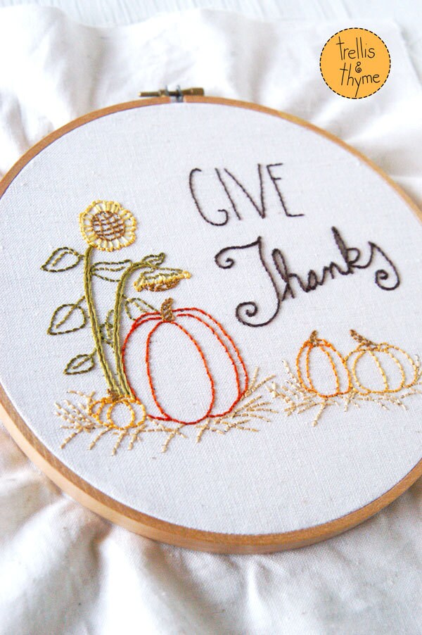 PDF Embroidery Pattern Give Thanks Sunflowers Pumpkins - Etsy