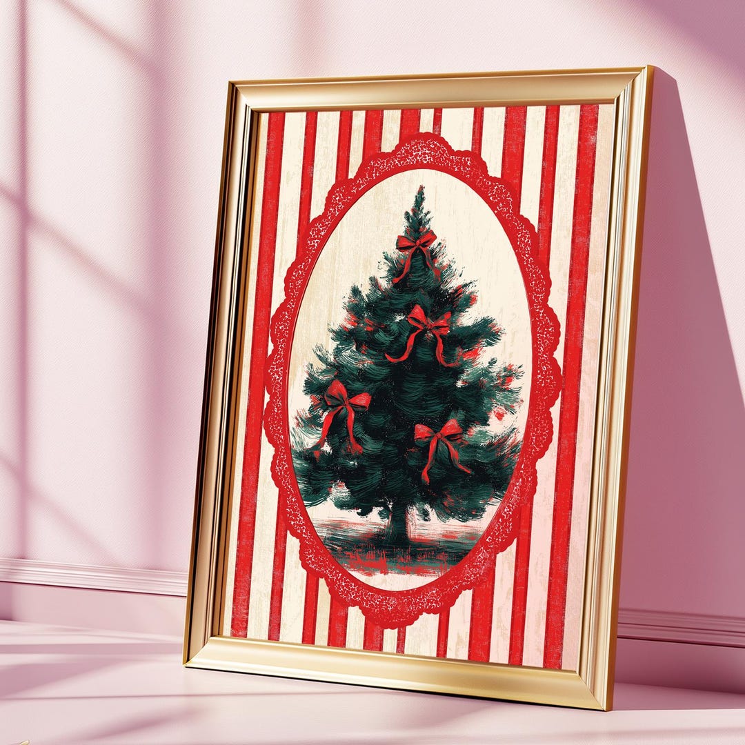 Vintage Christmas Tree Art Print, Christmas Poster, Holiday Decor ...