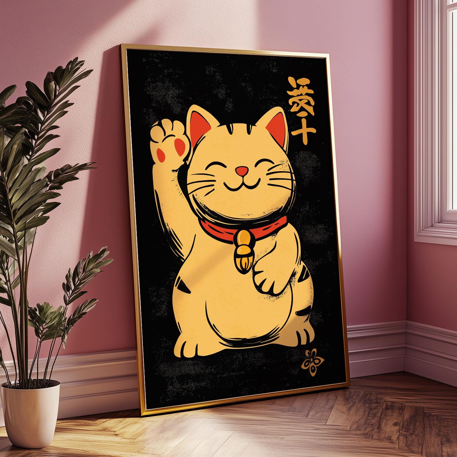 Traditional Maneki Neko Cat Print, Japanese Lucky Cat Poster, Retro ...