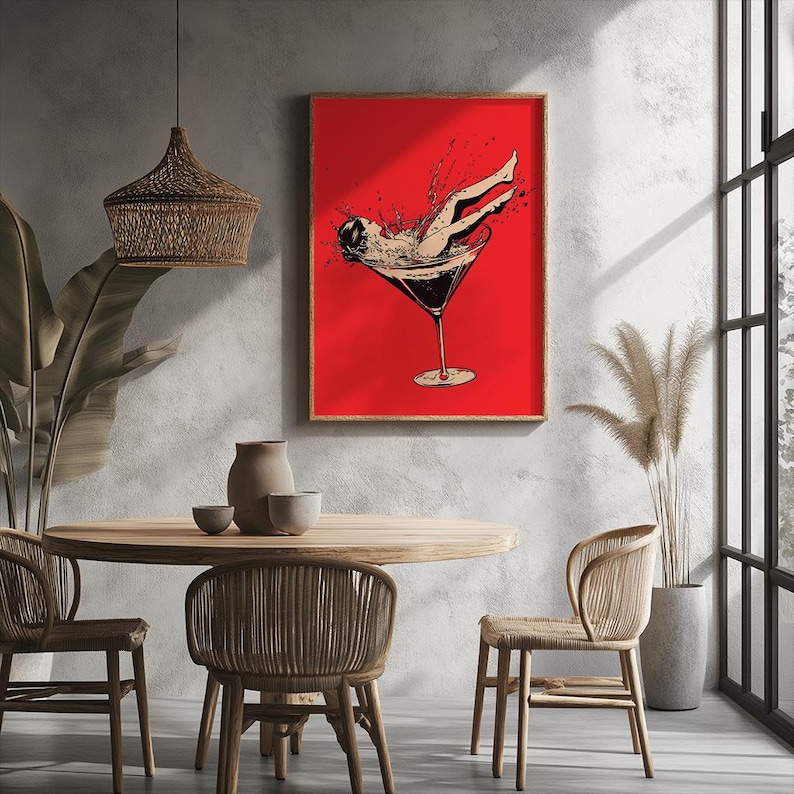 Girl in a Martini Glass Printable Poster, 70s Vintage Style, Cool Girl ...