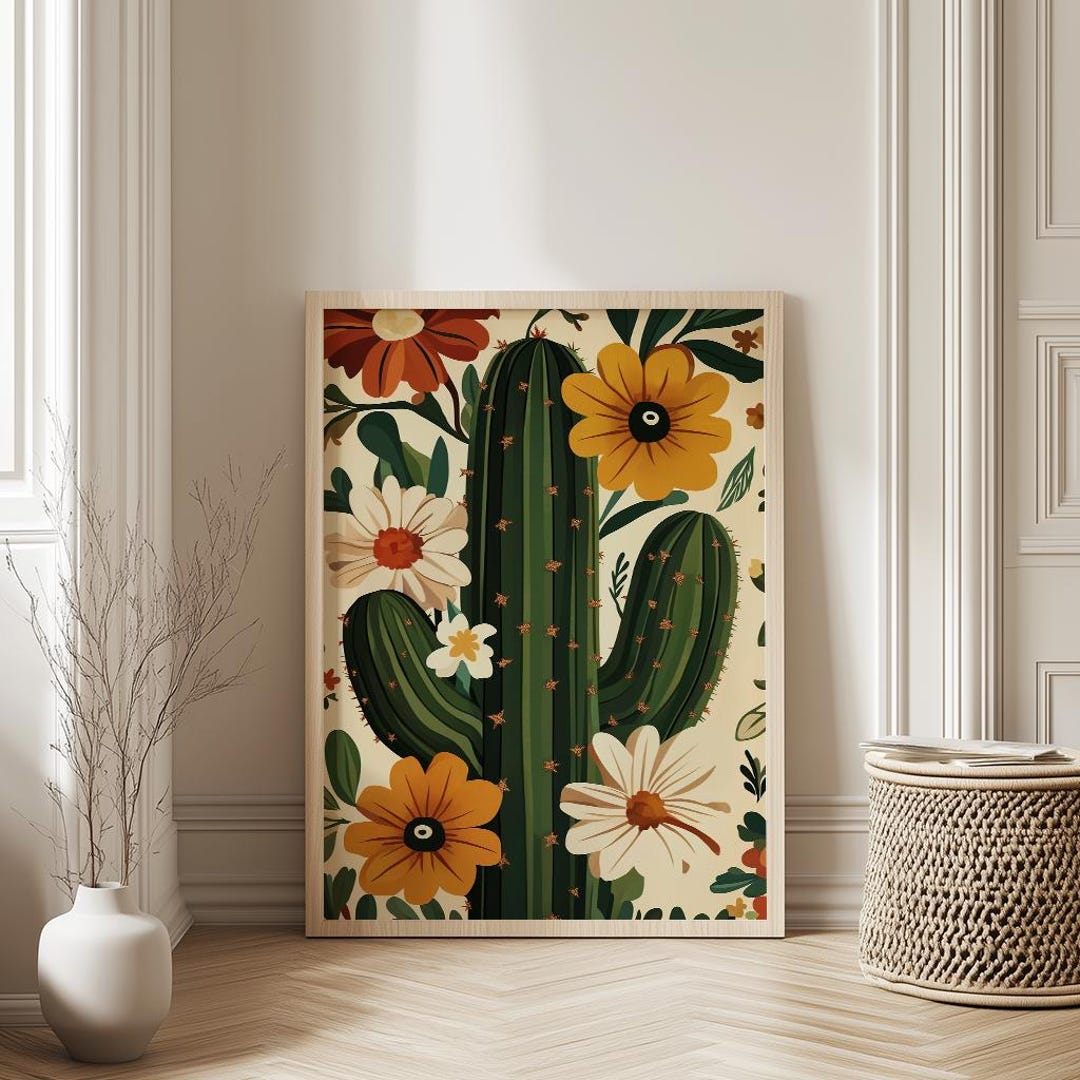 Mexican Cactus Art Print, Traditional Folk Mexican Cactus Poster ...