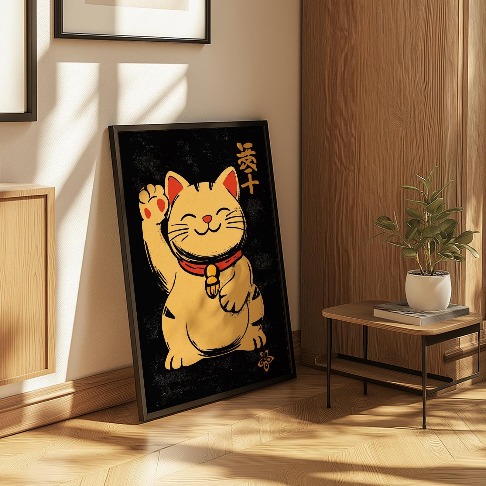 Traditional Maneki Neko Cat Print, Japanese Lucky Cat Poster, Retro ...