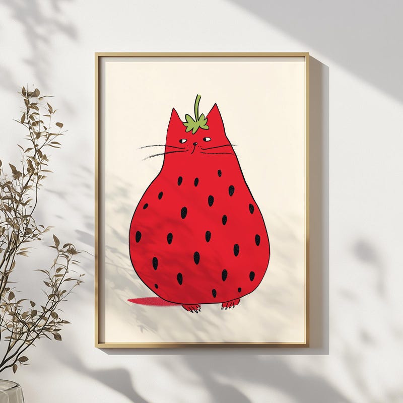 Strawberry Cat - Etsy