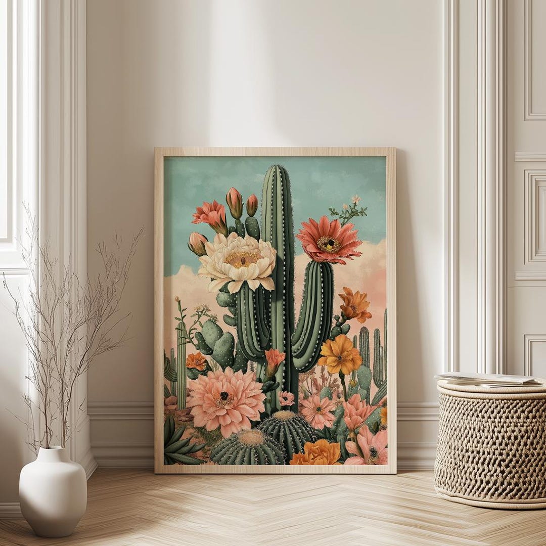 Mexican Cactus Art Print, Traditional Folk Mexican Cactus Poster ...