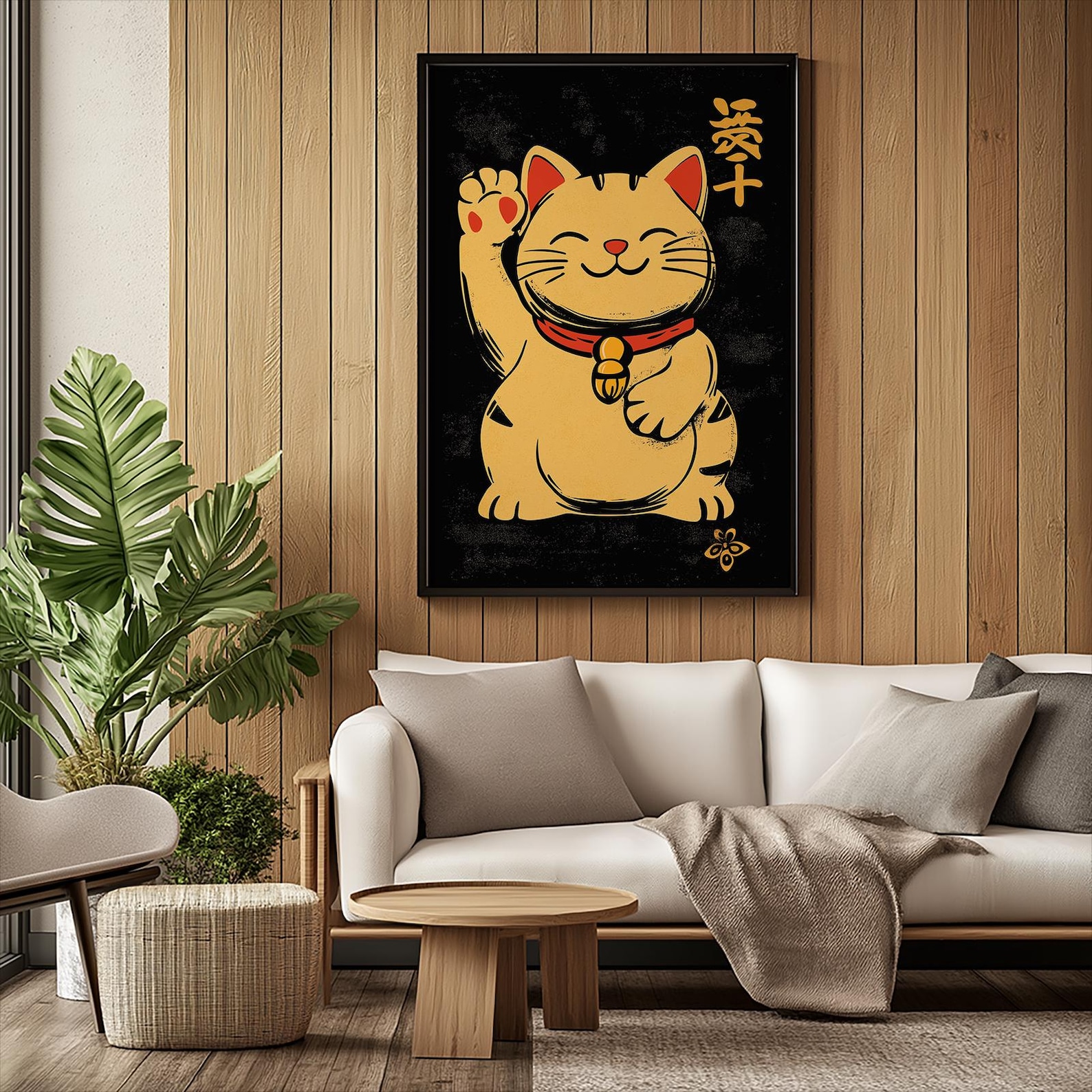 Traditional Maneki Neko Cat Print, Japanese Lucky Cat Poster, Retro ...
