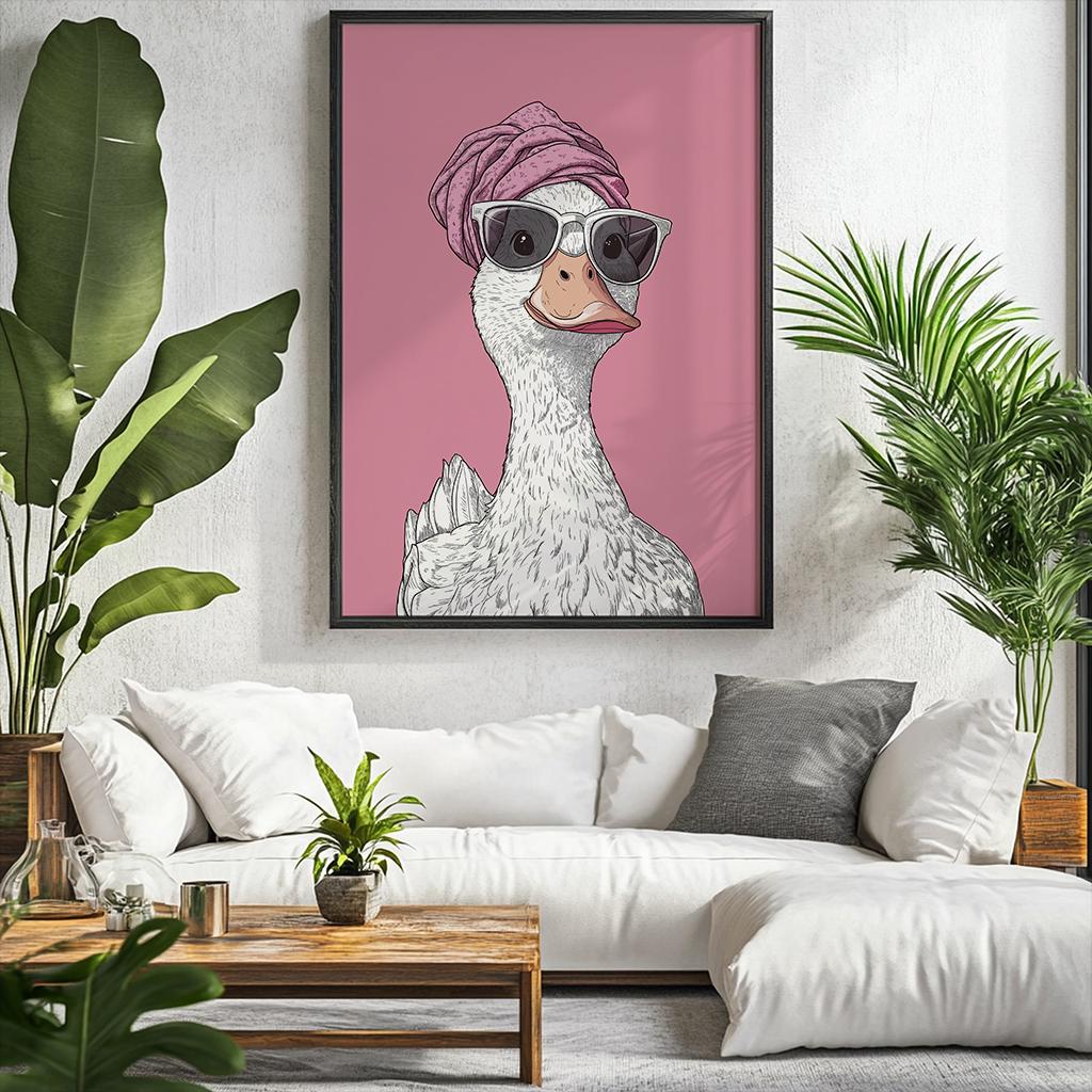 Cute Duck Digital Art Print, Fun Duck Themed Wall Art, Duck Bathroom ...