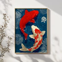 Japanese Koi Fish Pond Digital Poster - Serene Aquatic Art Print ...