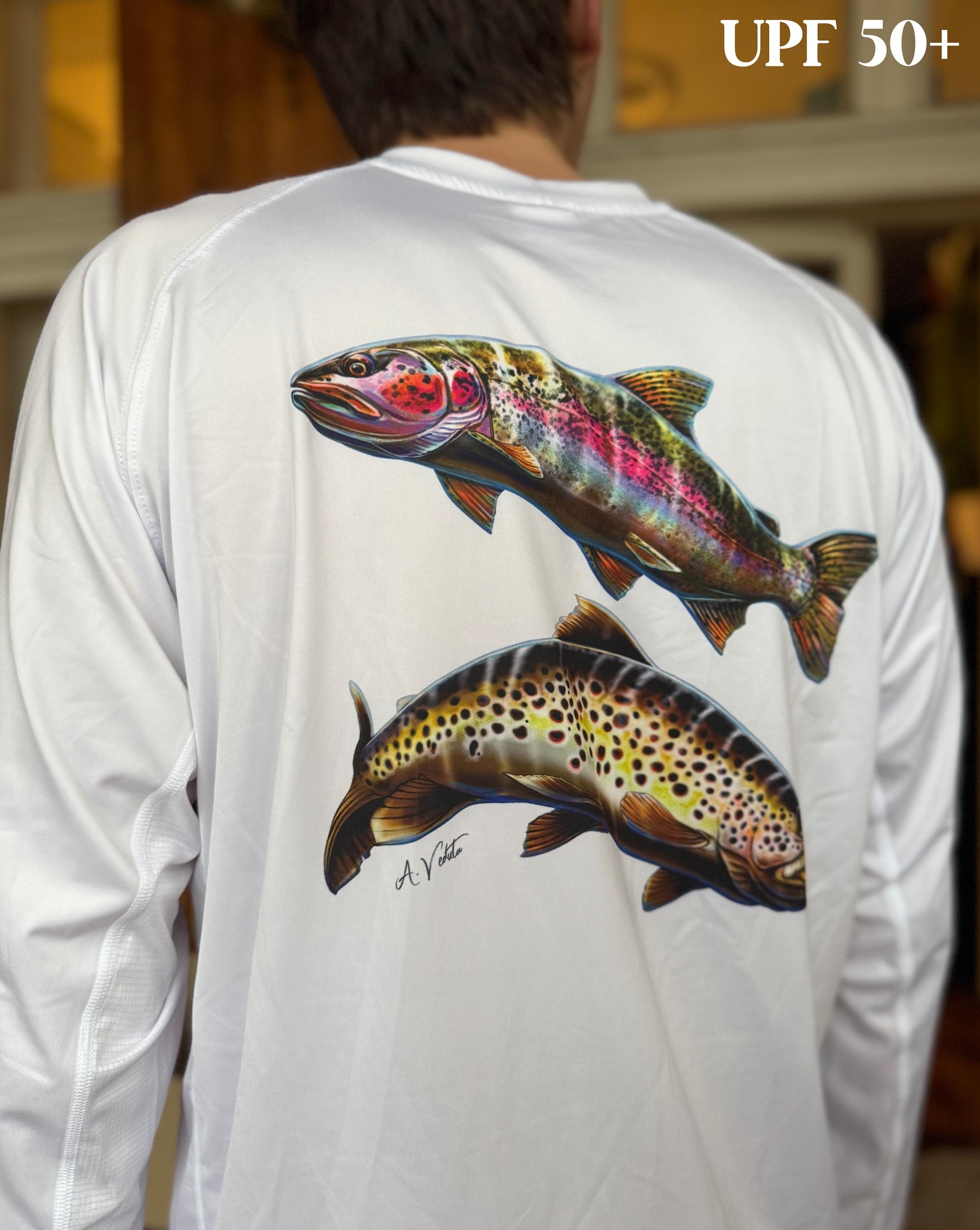 Trout Fishing Shirt With UPF 50 + Stunning Rainbow and Brown Trout ...