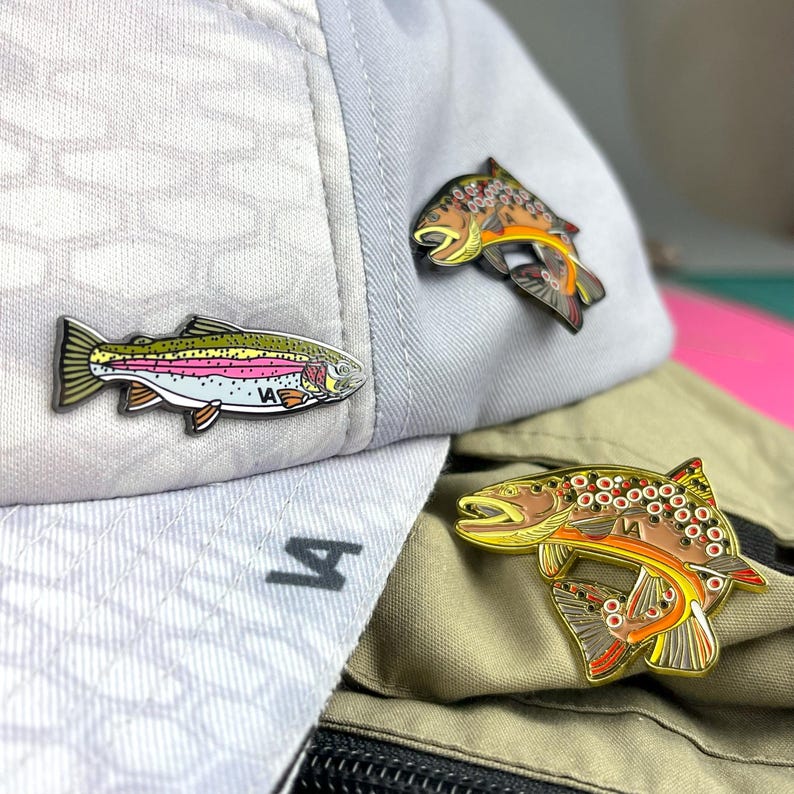 Set of 3 Hand-drawn Trout Enamel Pins – Unique Fly Fishing Gift by ...
