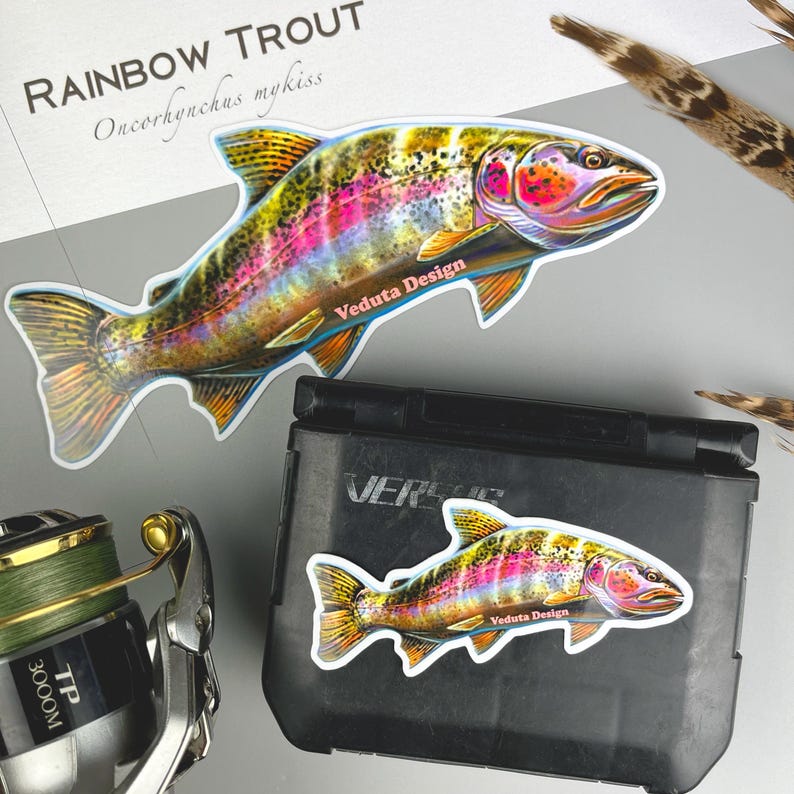 Rainbow Trout Fly Fishing Sticker – Hand-drawn Fish Decal (4" & 8 ...