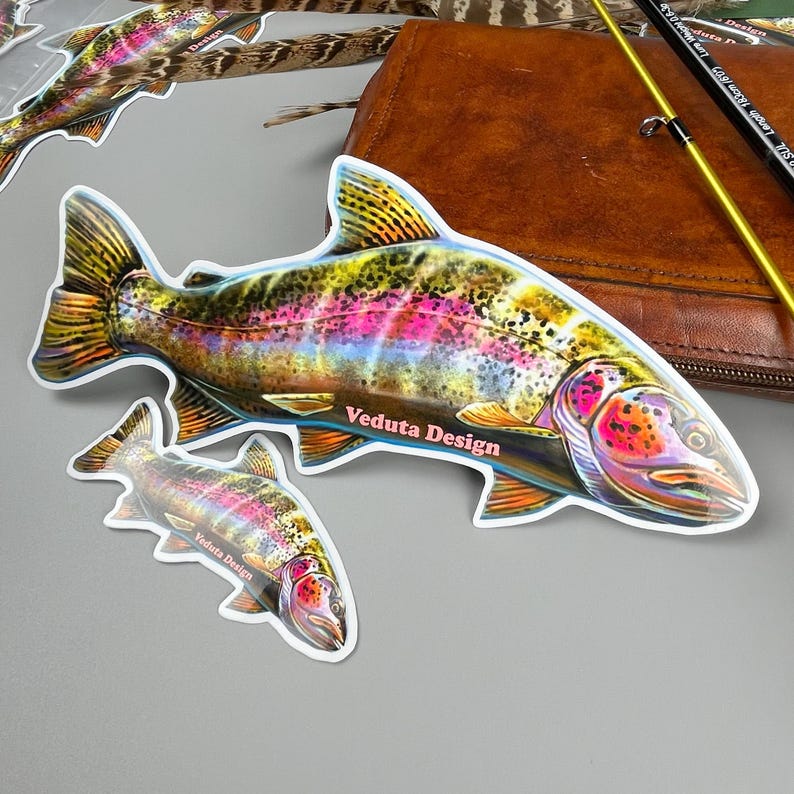 Rainbow Trout Fly Fishing Sticker – Hand-drawn Fish Decal (4" & 8 ...