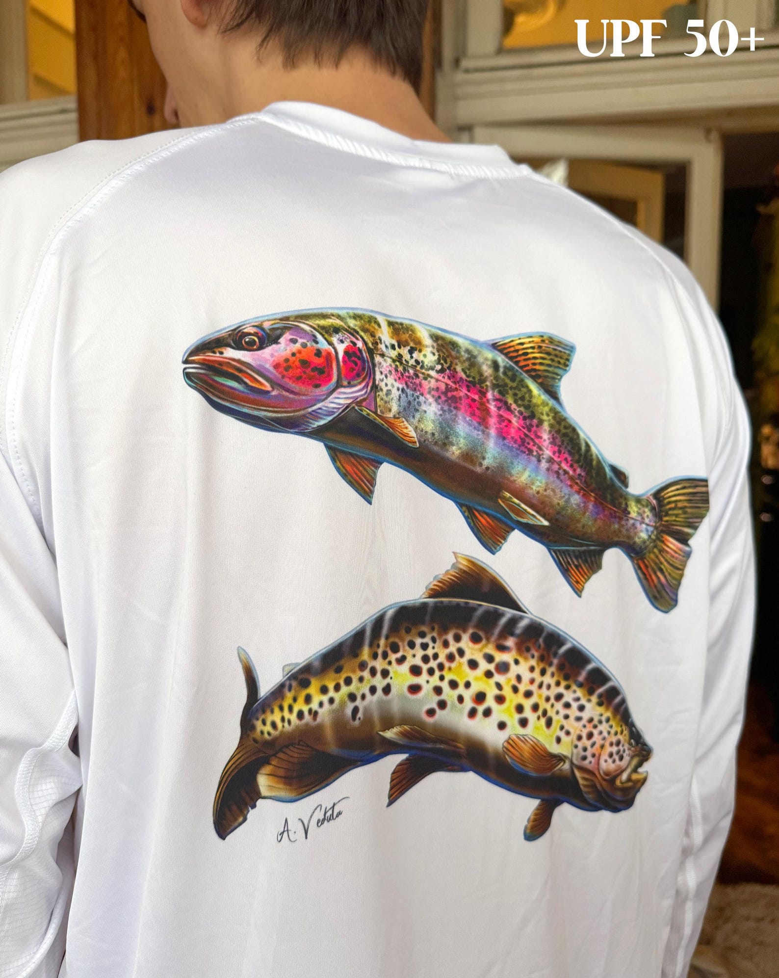Trout Fishing Shirt With UPF 50 + Stunning Rainbow and Brown Trout ...