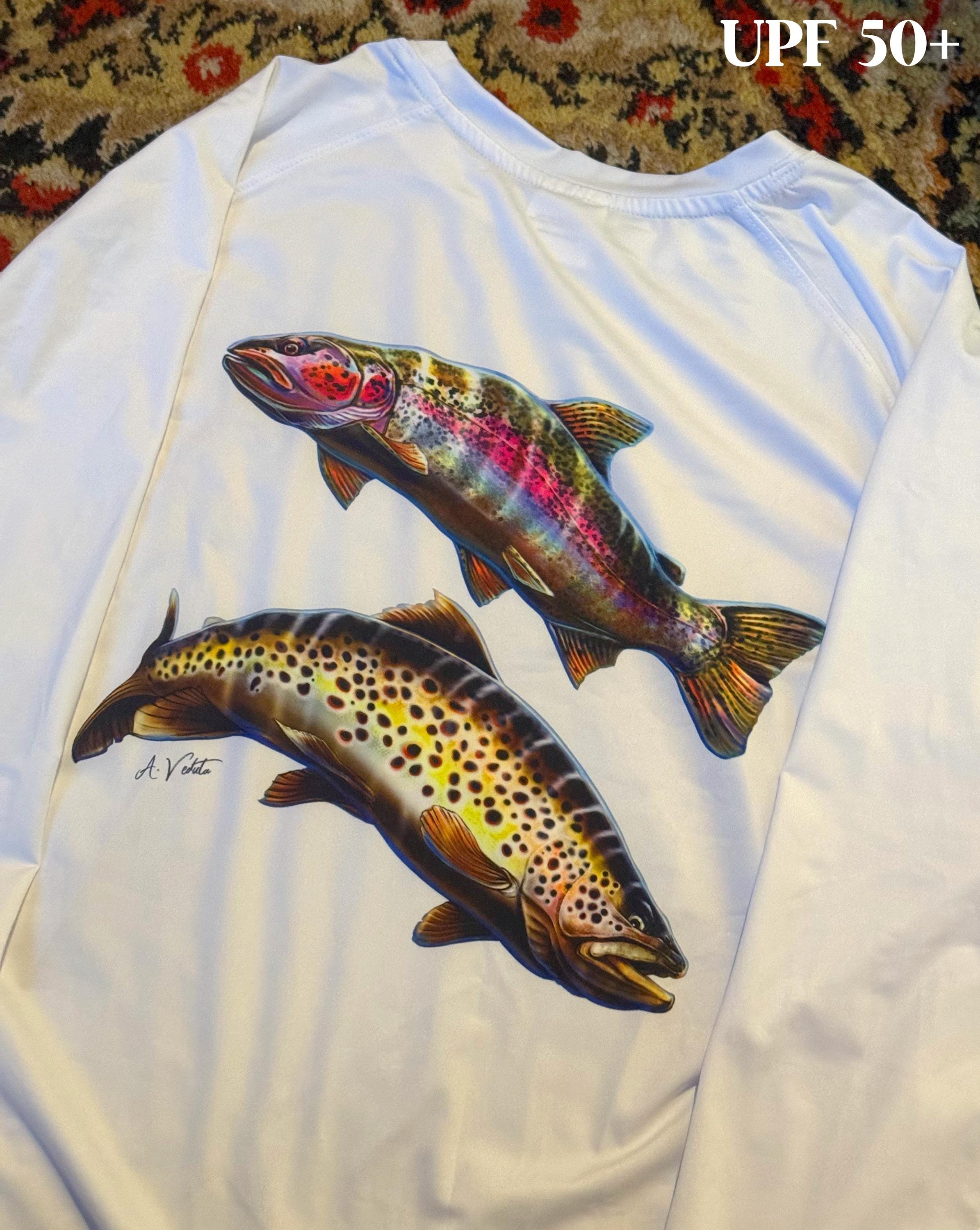 Trout Fishing Shirt With UPF 50 + Stunning Rainbow and Brown Trout ...