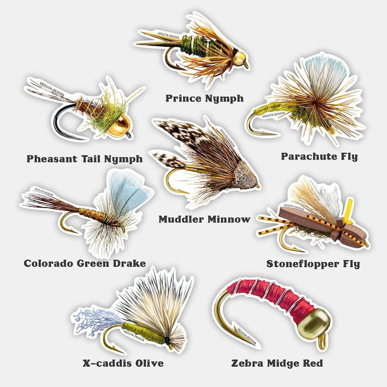 Fly Fishing Stickers – Hand Drawn Trout Fly Vinyl Decals - Etsy
