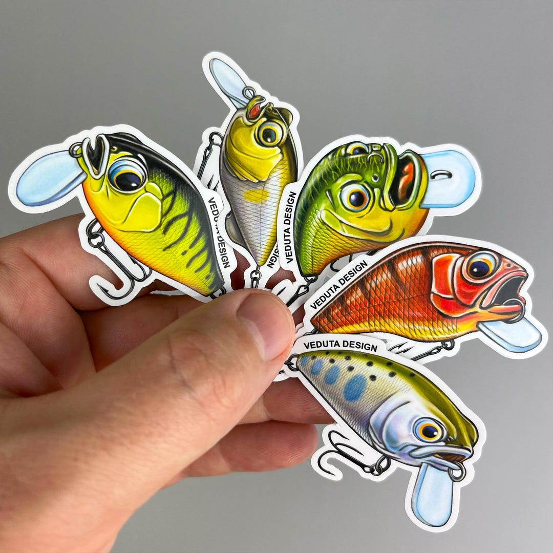Funny Crankbait Fishing Stickers: Hand-drawn Lure Decals - Etsy