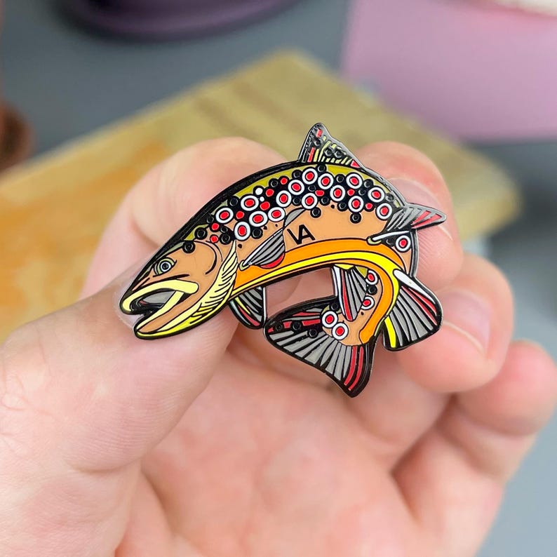 Set of 3 Hand-drawn Trout Enamel Pins – Unique Fly Fishing Gift by ...