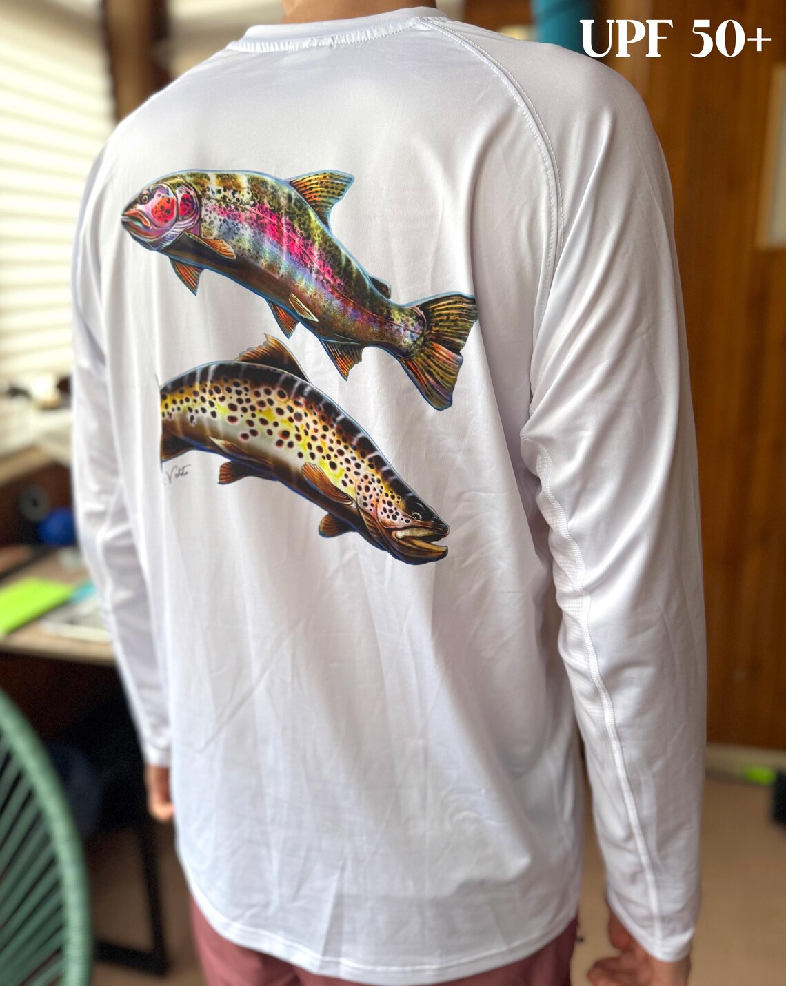 Trout Fishing Shirt With UPF 50 + Stunning Rainbow and Brown Trout ...
