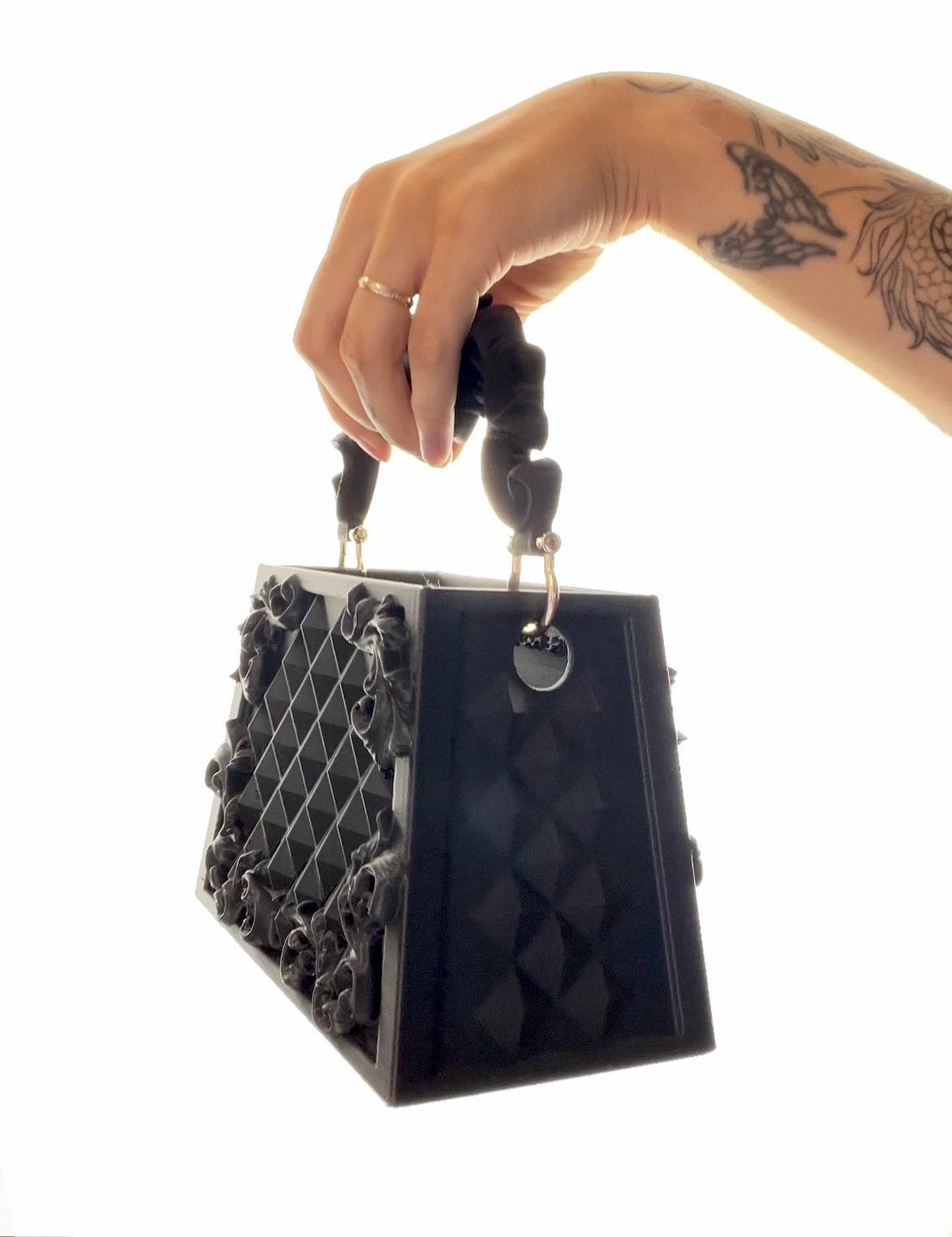 3D Printed Sculptural Handbag: Noir Geometry, Sustainable Fashion - Etsy
