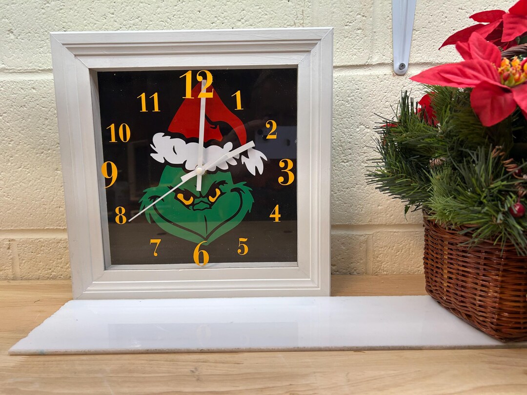Christmas Grinch Clock 12 X 12 With Quartz Movement in Hardwood Frame ...