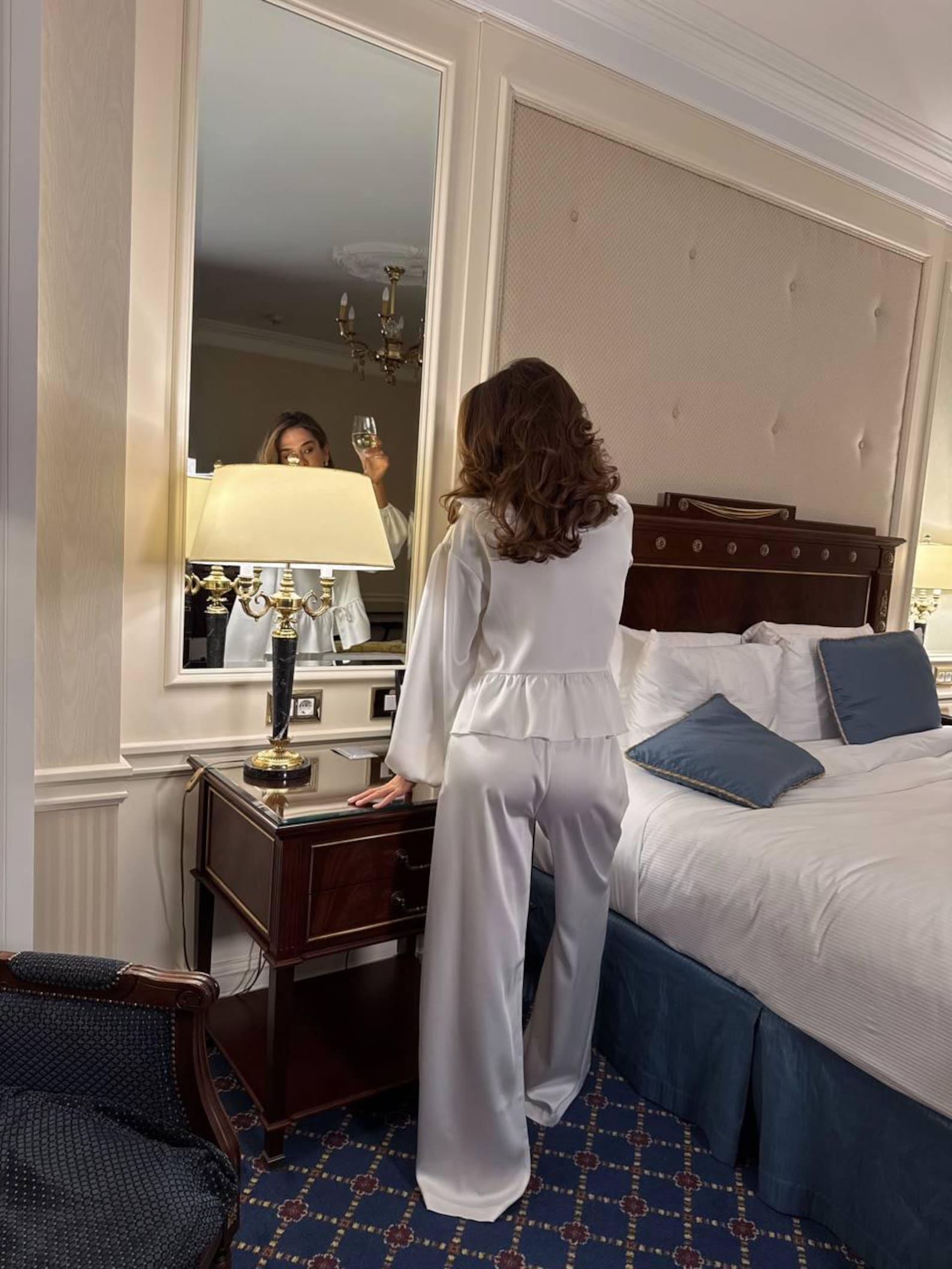 Elegant White Satin Pajama Set, Luxury Sleepwear for Women, Long Sleeve ...