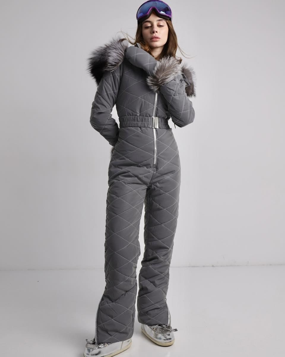Reflective Grey Ski Suit Women, Warm Snowsuit Jumpsuit XS–4XL, Custom ...