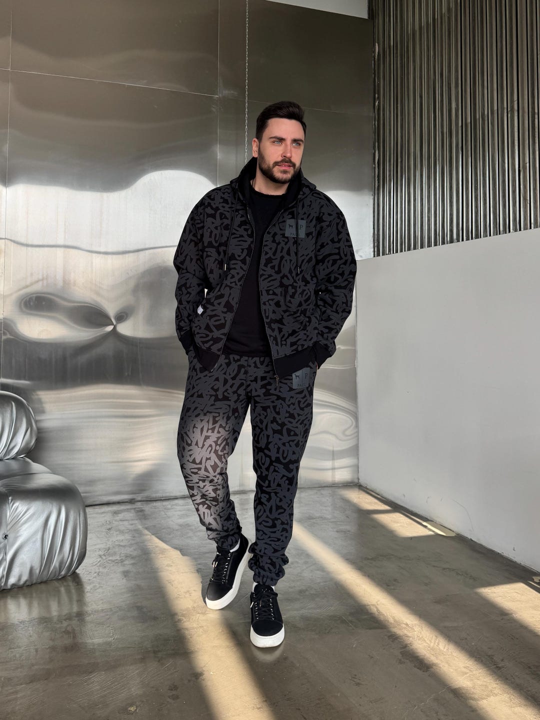 Men's Black Tracksuit Set, Streetwear Hoodie & Joggers, Urban Outfit ...