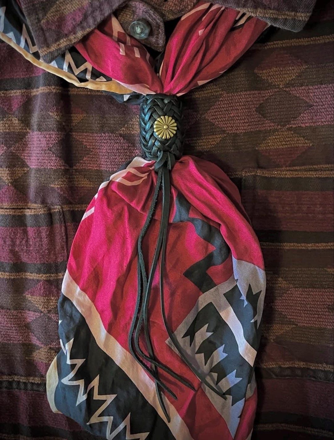 Calf Leather Lace Braided Leather Brass Concho Scarf Slide - Etsy