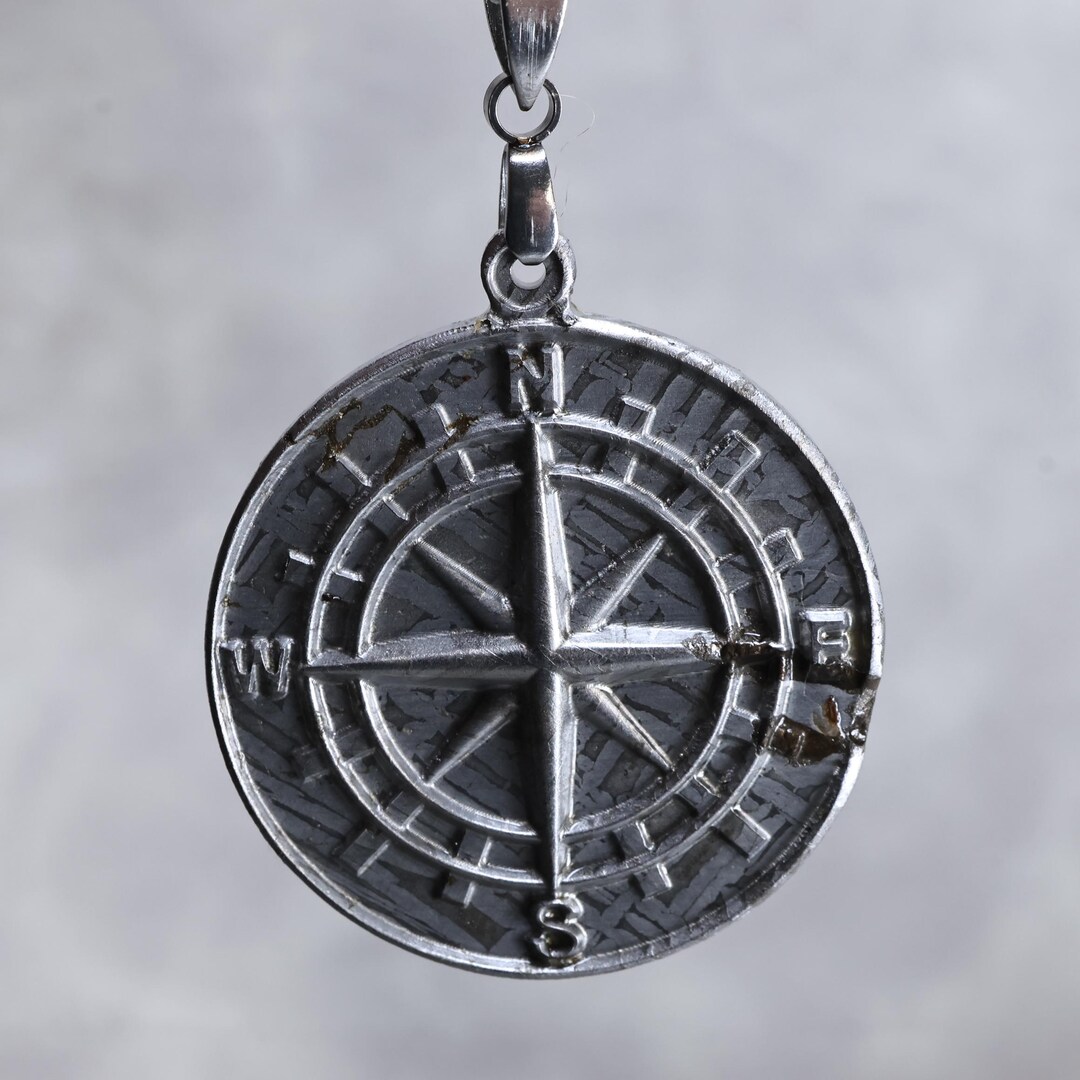 Iron Meteorite Carving Compass Pendant,naturally Meteorite Jewelry ...