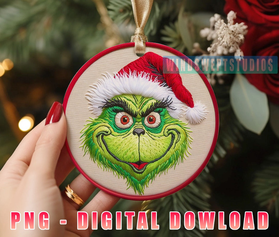 The Grin Embroidery Ornament PNG the Green Guy Christmas - Etsy