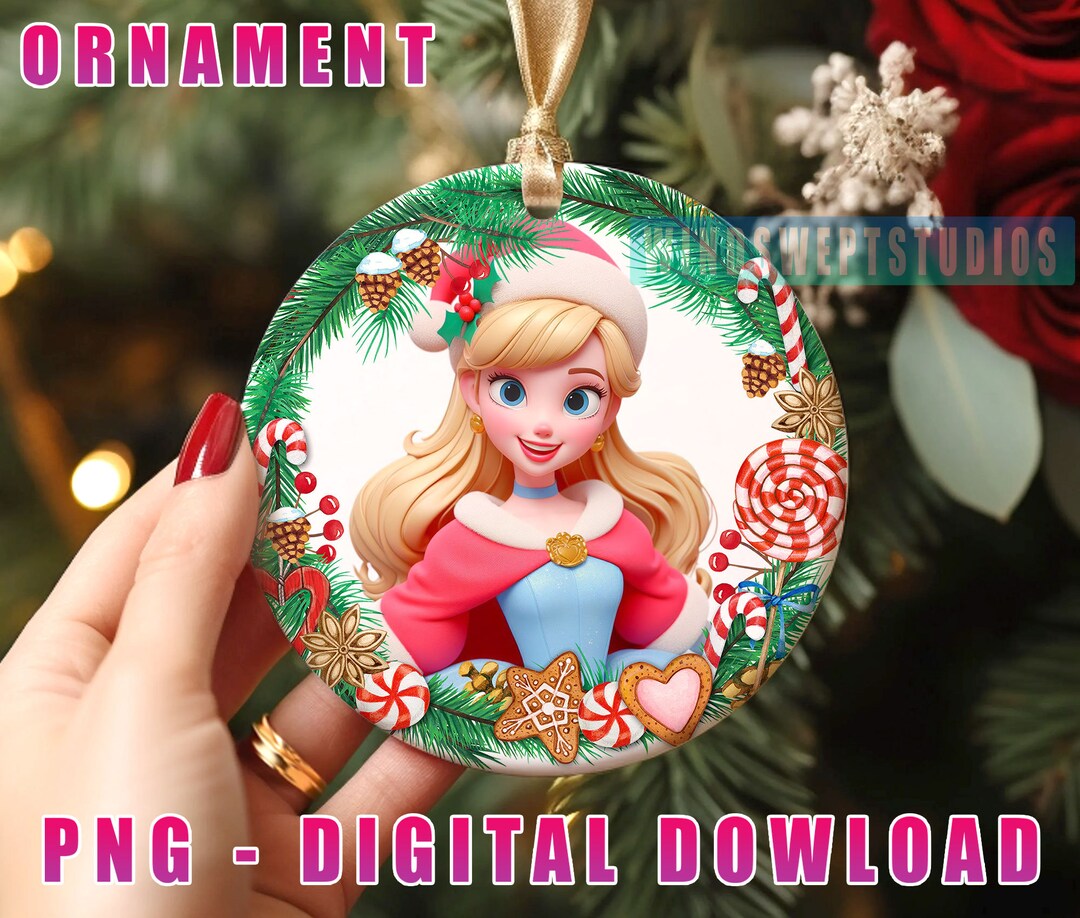 3D Christmas Princess Ornament PNG Christmas Round Designs - Etsy