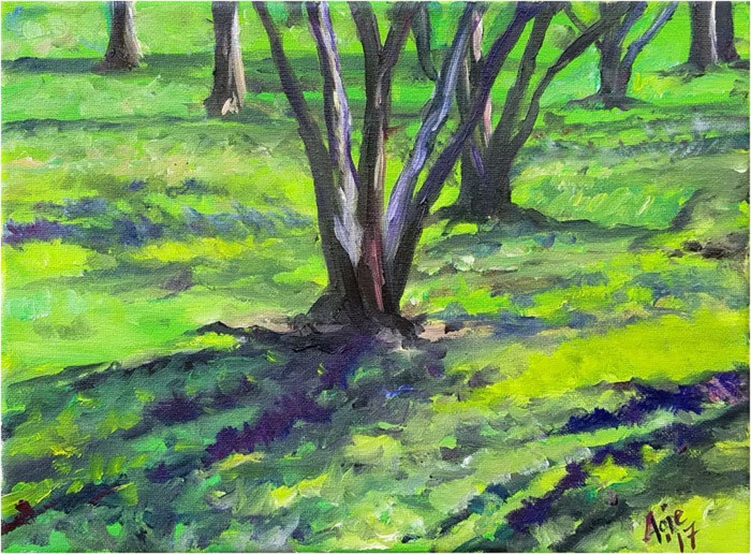 Green Plein Air Landscape Original Oil Painting - 12x9in Impressionism ...