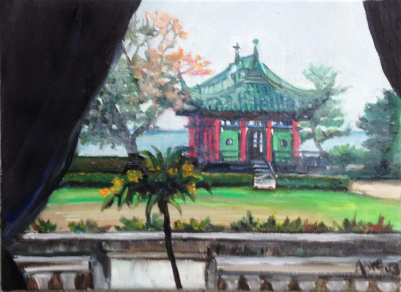 Chinese Tea House Original Oil Painting - 8x6in - Etsy