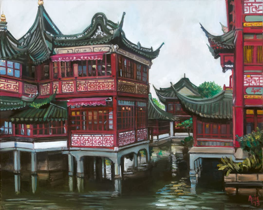 Shanghai Old City Chinese Painting - 15x12in Giclee Print - Etsy