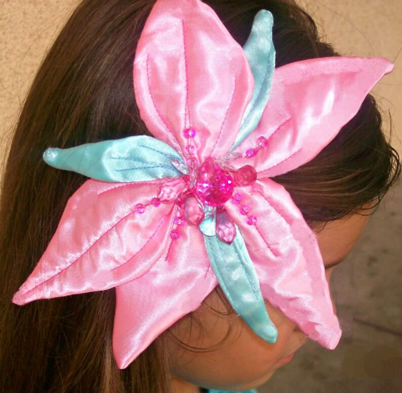 Ariel Flower Hair Clip Handmade Pink Satin Sea Foam Green - Etsy