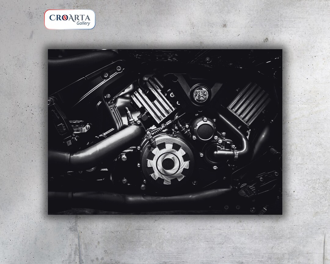 4K Car Engine Close-up Poster | Monochrome Automotive Photography ...