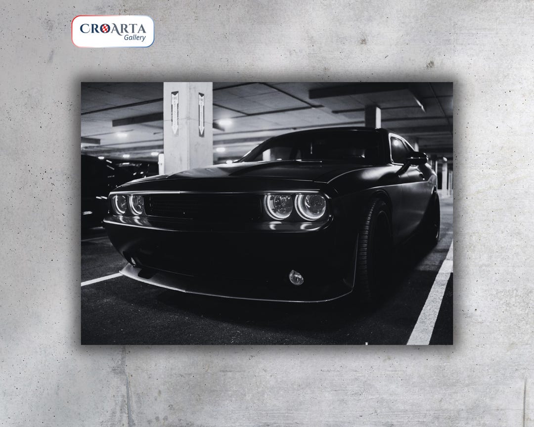4K Black Dodge Challenger Poster | Monochrome Car Photography | High ...