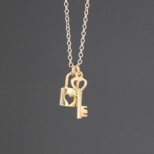 Lock and Key Necklace - Gold Lock and Key - Heart Charm Necklace - Key ...
