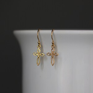 Gold Cross Earrings - Cross Dangle Earrings - Religious Jewelry - Fancy ...