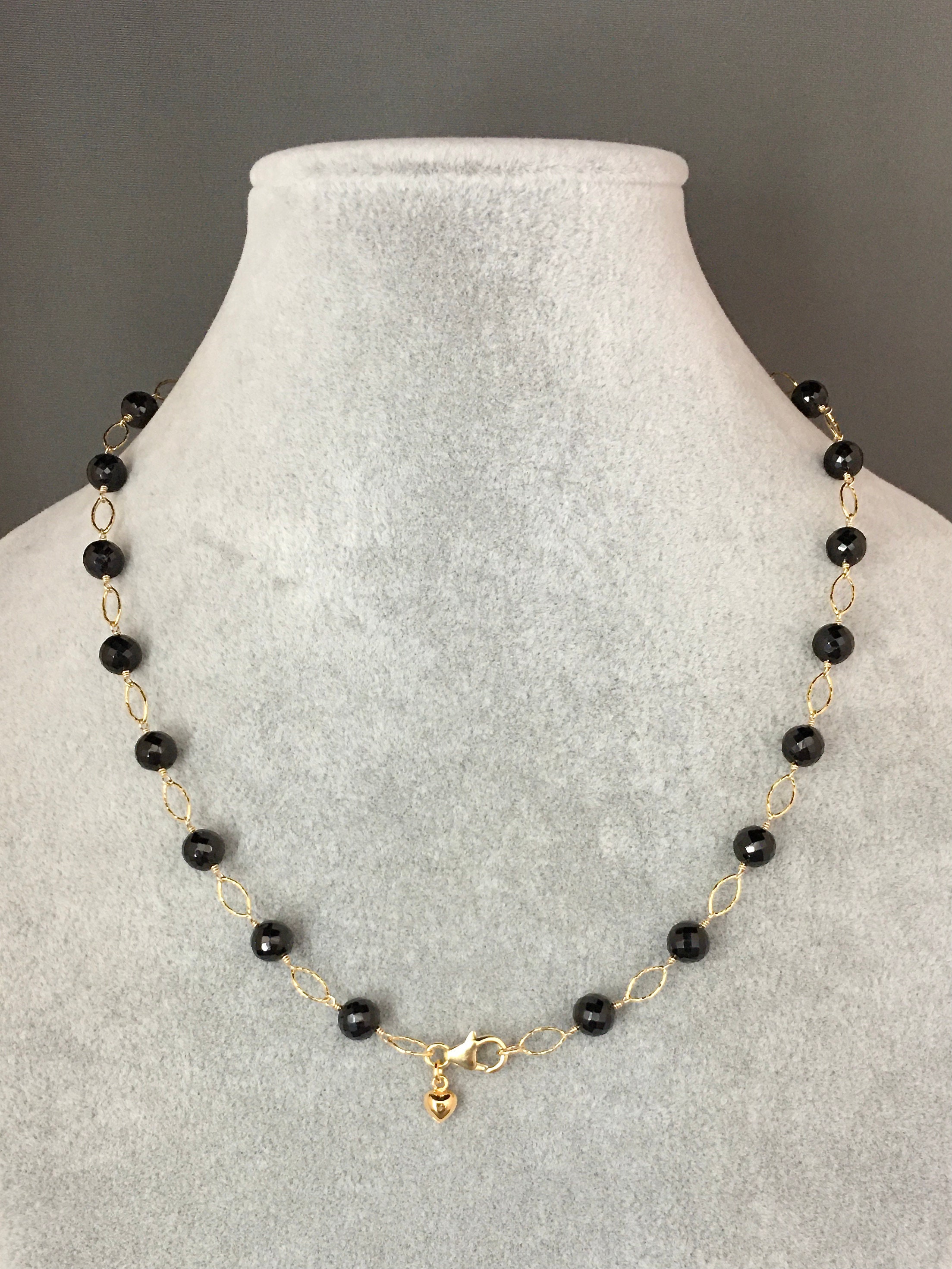 Black Spinel Necklace Spinel and Gold Necklace Wire | Etsy