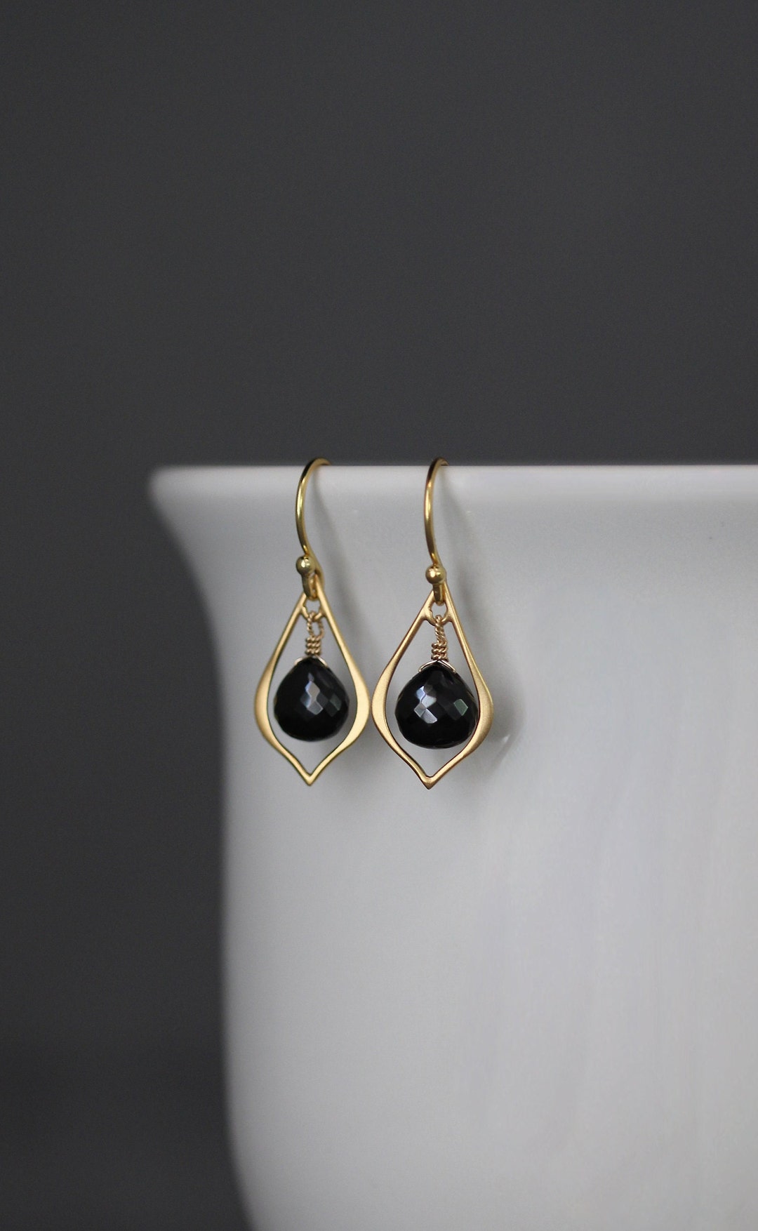 Black Spinel Earrings Black and Gold Earrings Black Gemstone Earrings ...